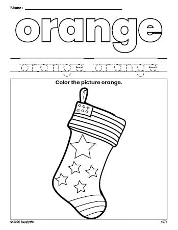 FREE Christmas Stocking Color Orange Coloring Page and Color Worksheet ...