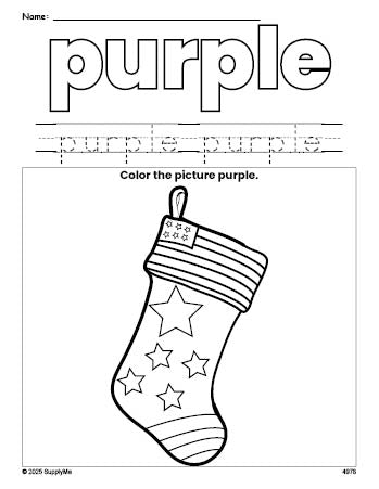FREE Christmas Stocking Color Purple Coloring Page and Color Worksheet ...