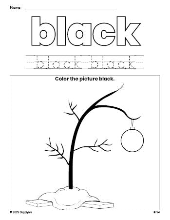 FREE Christmas Tree Color Black Coloring Page and Color Worksheet ...