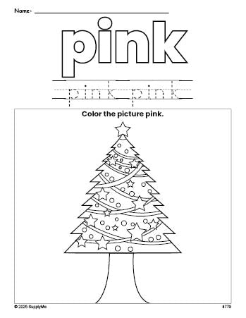 FREE Christmas Tree Color Pink Coloring Page and Color Worksheet, Pink ...