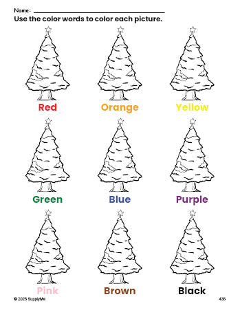 FREE Christmas Tree Coloring Page and Color Worksheet for Preschoolers ...