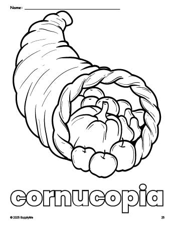 FREE Printable Cornucopia Thanksgiving Coloring Page for Preschool, Pre ...