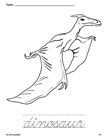 FREE Printable Dinosaur Coloring Page and Cursive Word Tracing ...