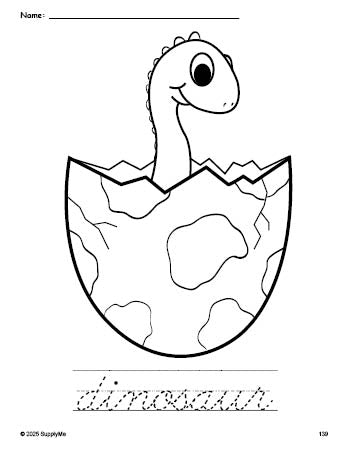 FREE Printable Dinosaur Coloring Page and Cursive Word Tracing ...