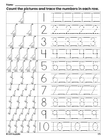 FREE Printable Dinosaur Counting Worksheet for Preschool and Pre-K with ...