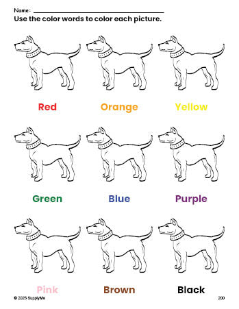 FREE Dog Coloring Page and Color Worksheet for Preschoolers to Learn ...