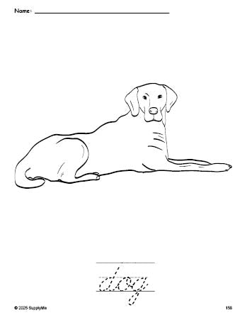 FREE Printable Dog Coloring Page and Cursive Word Tracing Worksheet ...