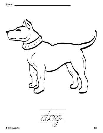 FREE Printable Dog Coloring Page and Cursive Word Tracing Worksheet ...