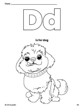 FREE Printable Dog Coloring Page, Letter D Coloring Page for Preschool ...