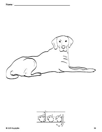 FREE Printable Dog Coloring Page and Word Tracing Worksheet, Letter ...