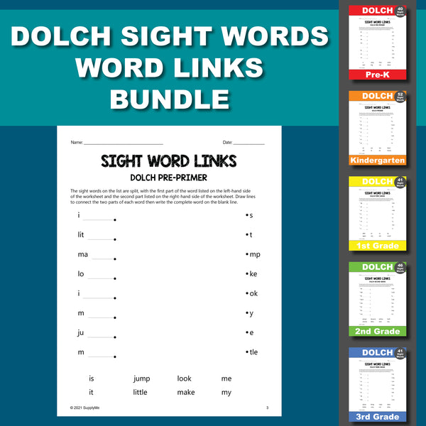 Sight Words Worksheets - Word Links, Includes All 220 Dolch Sight Word ...