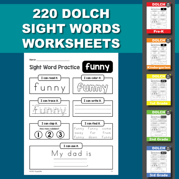 Dolch Sight Words Worksheets, Sight Word Practice Bundle, Includes All ...