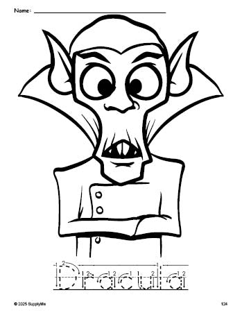 FREE Printable Dracula Halloween Coloring Page and Word Tracing ...