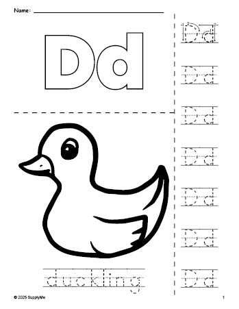 FREE Printable Duckling Coloring Page and Letter Tracing Worksheet ...