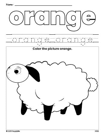 FREE Easter Lamb Color Orange Coloring Page and Color Worksheet, Orange ...