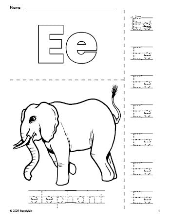 FREE Printable Elephant Coloring Page and Letter Tracing Worksheet ...