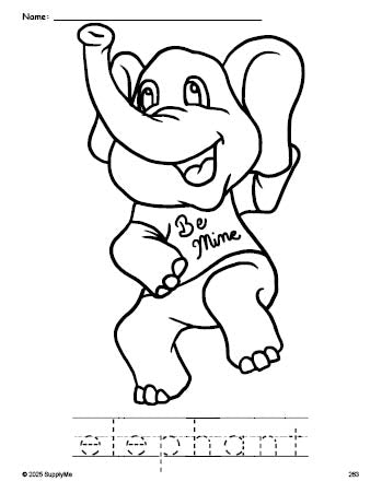 FREE Printable Elephant Valentine's Day Coloring Page and Word Tracing ...