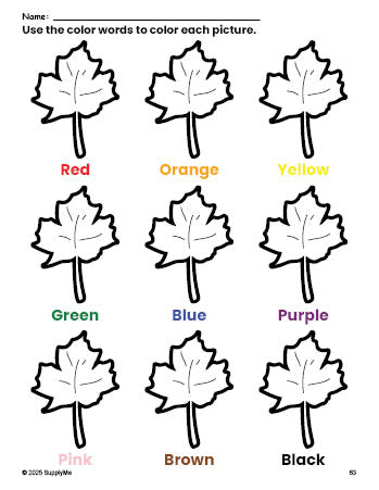 FREE Fall Leaf Coloring Page and Color Worksheet for Preschoolers to ...