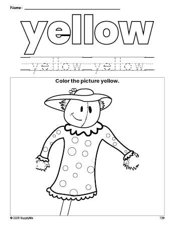 FREE Fall Scarecrow Color Yellow Coloring Page and Color Worksheet ...