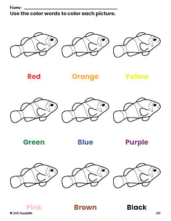 FREE Fish Coloring Page and Color Worksheet for Preschoolers to Learn ...