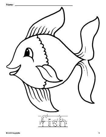 FREE Printable Fish Coloring Page and Word Tracing Worksheet, Letter ...