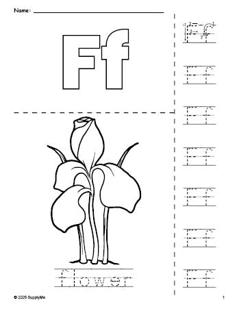 FREE Printable Flower Coloring Page and Letter Tracing Worksheet ...