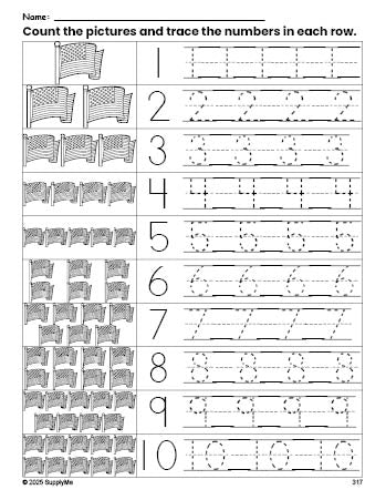 FREE Printable Fourth Of July American Flag Counting Worksheet for ...