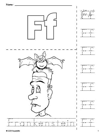 FREE Printable Frankenstein Halloween Coloring Page and Letter Tracing ...