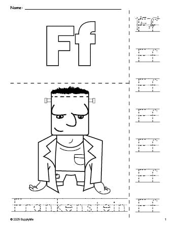 FREE Printable Frankenstein Halloween Coloring Page and Letter Tracing ...