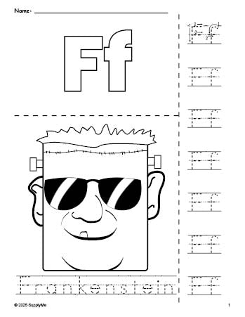 FREE Printable Frankenstein Halloween Coloring Page and Letter Tracing ...
