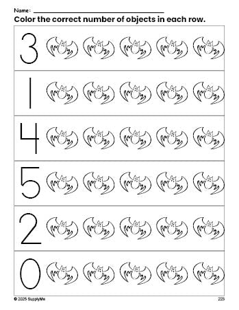 FREE Bat Count and Color Worksheet for Preschoolers, Halloween Coloring ...