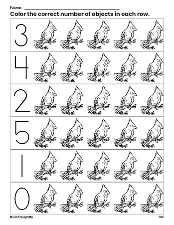 FREE Bird Count and Color Worksheet for Preschoolers, Bird Coloring ...