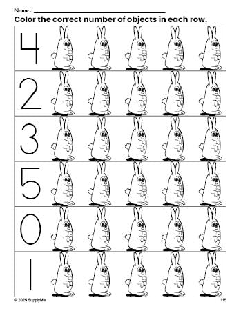 FREE Bunny Count and Color Worksheet for Preschoolers, Bunny Coloring ...