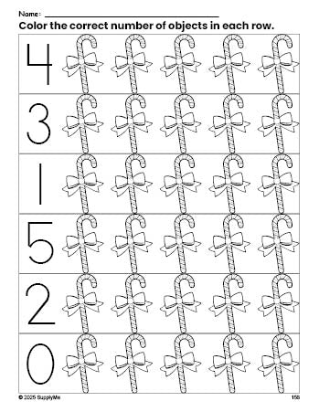 FREE Candy Cane Count and Color Worksheet for Preschoolers, Christmas ...