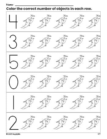 FREE Dinosaur Count and Color Worksheet for Preschoolers, Dinosaur ...