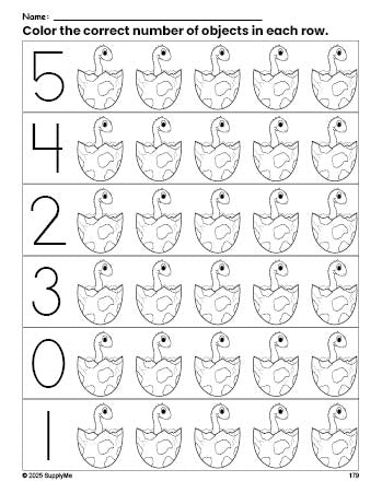 FREE Dinosaur Count and Color Worksheet for Preschoolers, Dinosaur ...