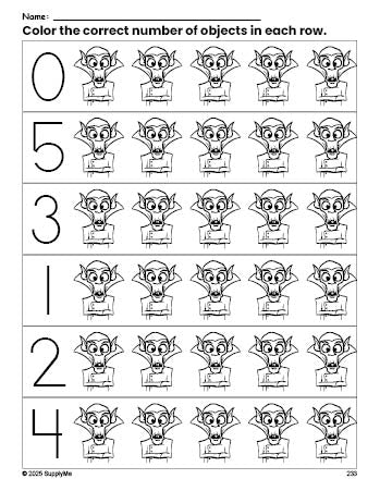 FREE Dracula Count and Color Worksheet for Preschoolers, Halloween ...