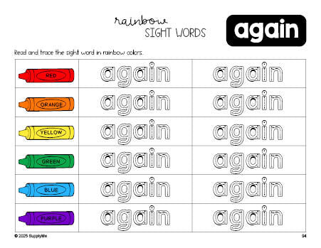 FREE First Grade Worksheet, Rainbow Sight Word Tracing Worksheet ...