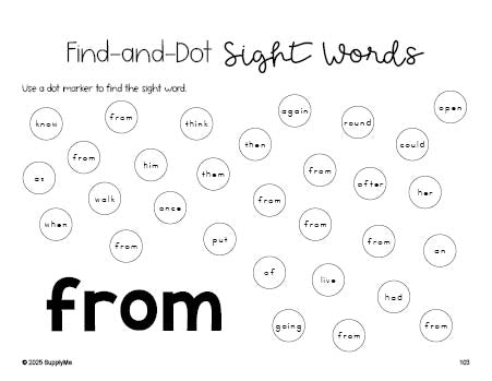 FREE First Grade Worksheet, Sight Word Dot Marker Printable Coloring ...