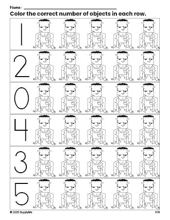 FREE Frankenstein Count and Color Worksheet for Preschoolers, Halloween ...