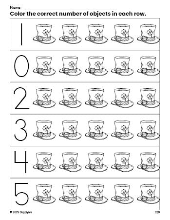 FREE Hat Count and Color Worksheet for Preschoolers, St. Patrick's Day ...