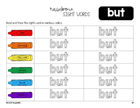 FREE Kindergarten Worksheet, Rainbow Sight Word Tracing Worksheet ...
