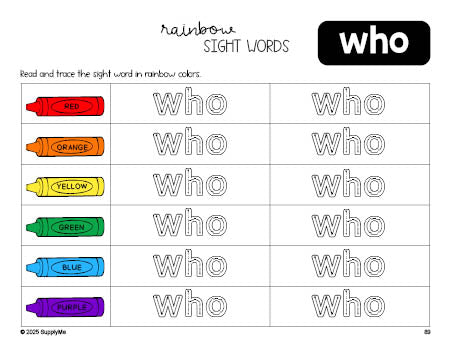FREE Kindergarten Worksheet, Rainbow Sight Word Tracing Worksheet ...