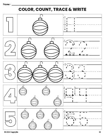FREE Printable Ornament Christmas Coloring Page and Number Tracing ...