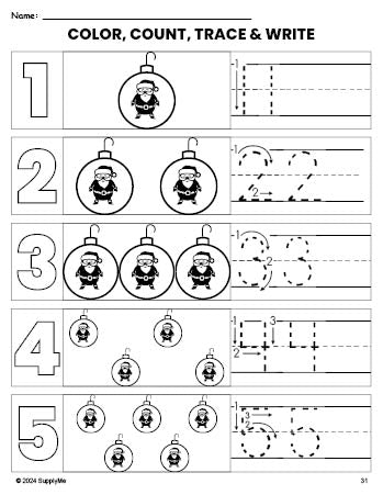 FREE Printable Ornament Christmas Coloring Page and Number Tracing ...