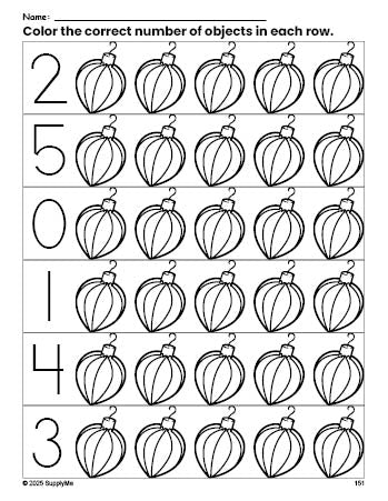 FREE Ornament Count and Color Worksheet for Preschoolers, Christmas ...