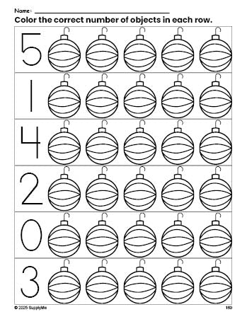 FREE Ornament Count and Color Worksheet for Preschoolers, Christmas ...
