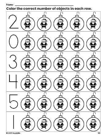 FREE Ornament Count and Color Worksheet for Preschoolers, Christmas ...
