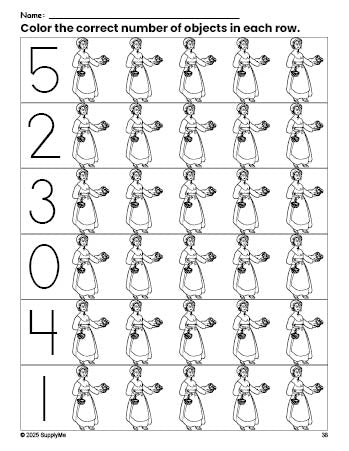 FREE Pilgrim Count and Color Worksheet for Preschoolers, Thanksgiving ...