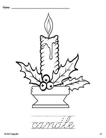 FREE Printable Candle Christmas Coloring Page and Cursive Word Tracing ...